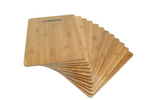 (Set of 12) 12"X9" Bulk Plain Bamboo Cutting Board | For Customized, Personalized Engraving Gifts | Wholesale Premium Chopping Board (With Handle)