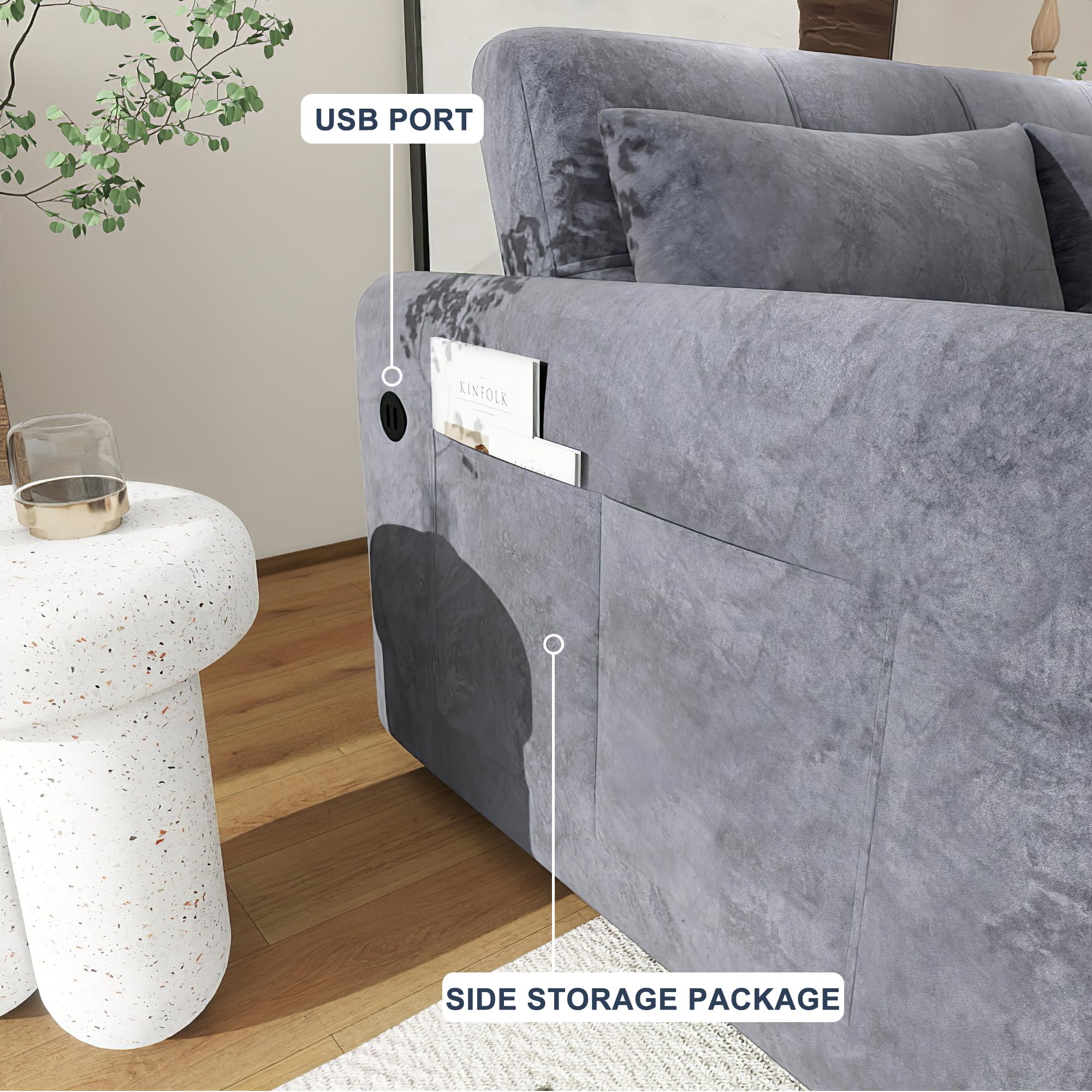 (Frequently Returned Item) Rovibek 4-in-1 Convertible L Shaped Couch with Pull Out Bed and Storage-Dark Gery
