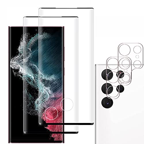 [2+2 Pack] Galaxy S22 Ultra Screen Protector Include 2 Pack Tempered Glass Screen Protector + 2 Pack Tempered Glass Camera Lens Protector,Bubble Free,Easy Install for Samsung Galaxy S22 Ultra 5G