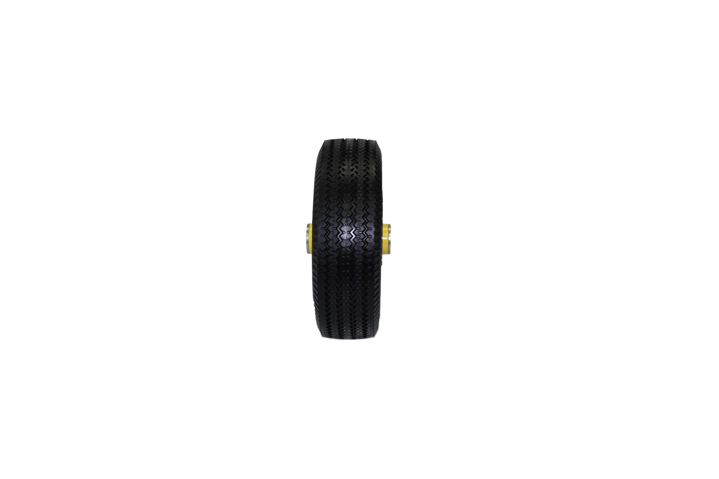 (Set of 2) 4.10/3.50-4 (10") Flat Free Tires and Wheels/Sawtooth tread, 4-1/4" Hub with 3/4" bore. Compatible with Toro 105-3471, Time Cutter Z, and John Deere