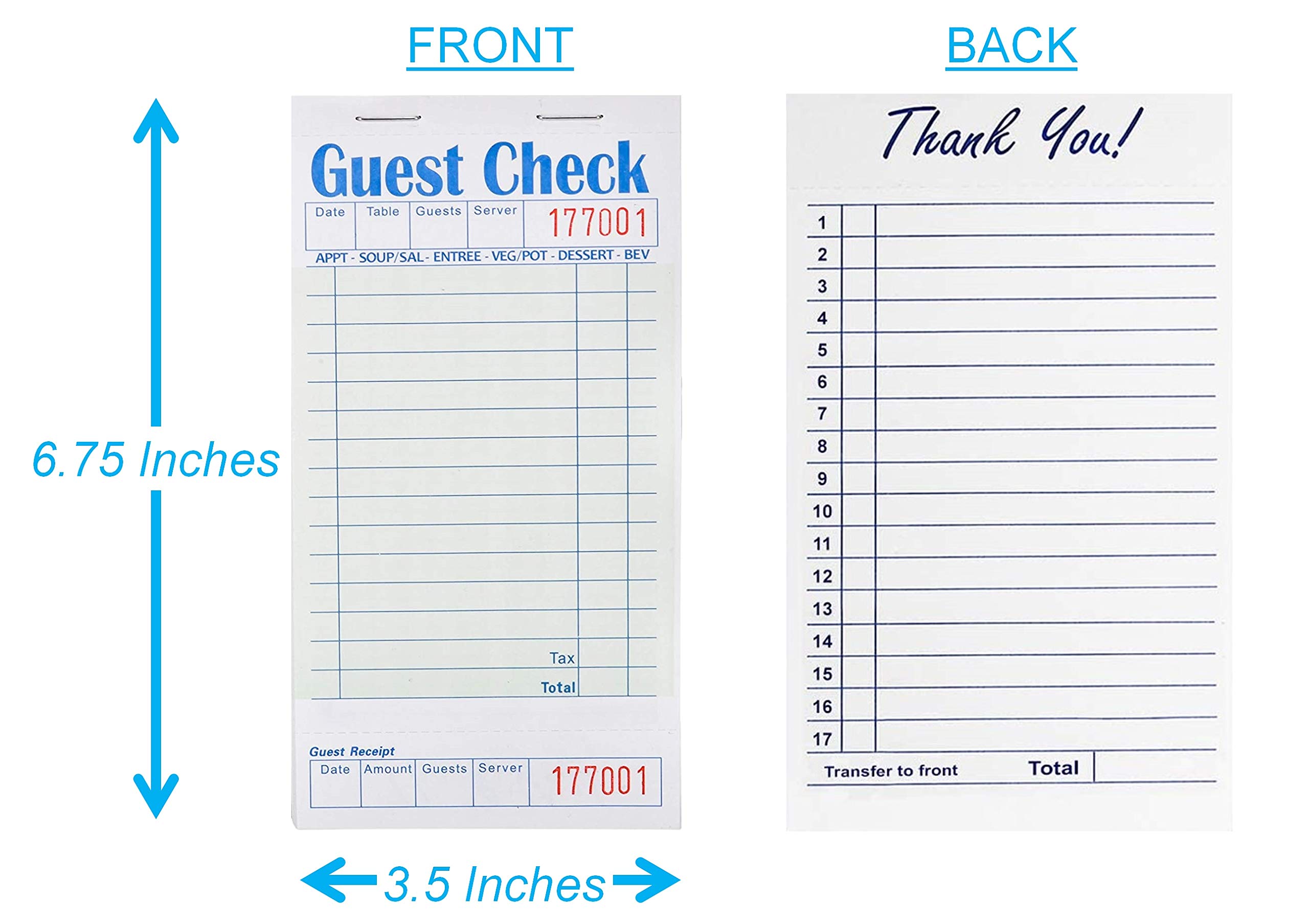 [10 Pads, 50 Sheets/Pad] Single Part Guest Checks Notebook/Notepad for Food Kitchen Orders | Fits Staff Server Apron | Green and White Guest Receipt Book | For Business Bar Cafe Restaurant Waitress