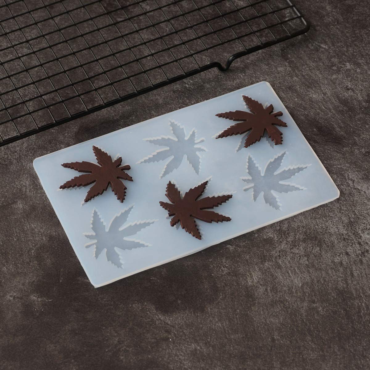 (THIN and SHALLOW) Marijuana Leaf Embossed Fondant Maple Silicone Mold for Chocolate Candy Gum Paste Polymer Clay Resin Kitchen Baking Sugar Craft Cake Cupcake Decorating Tools