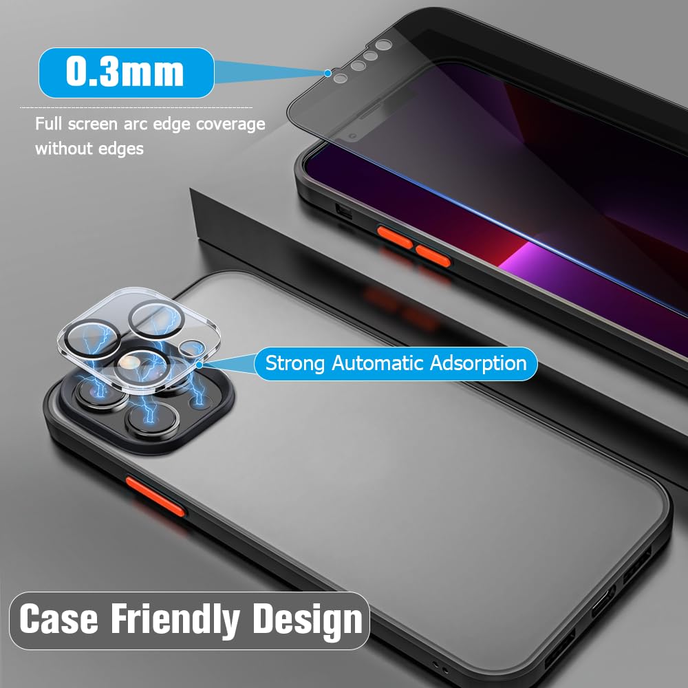 [1+1 Pack] For iPhone 13 Pro max Privacy Glass Screen Pro maxtector + Camera lens Pro maxtector, Anti-Glare 360 Degree Privacy 9H Anti-Spy Tempered Glass Screen Pro maxtector,for iPhone 13 Pro max