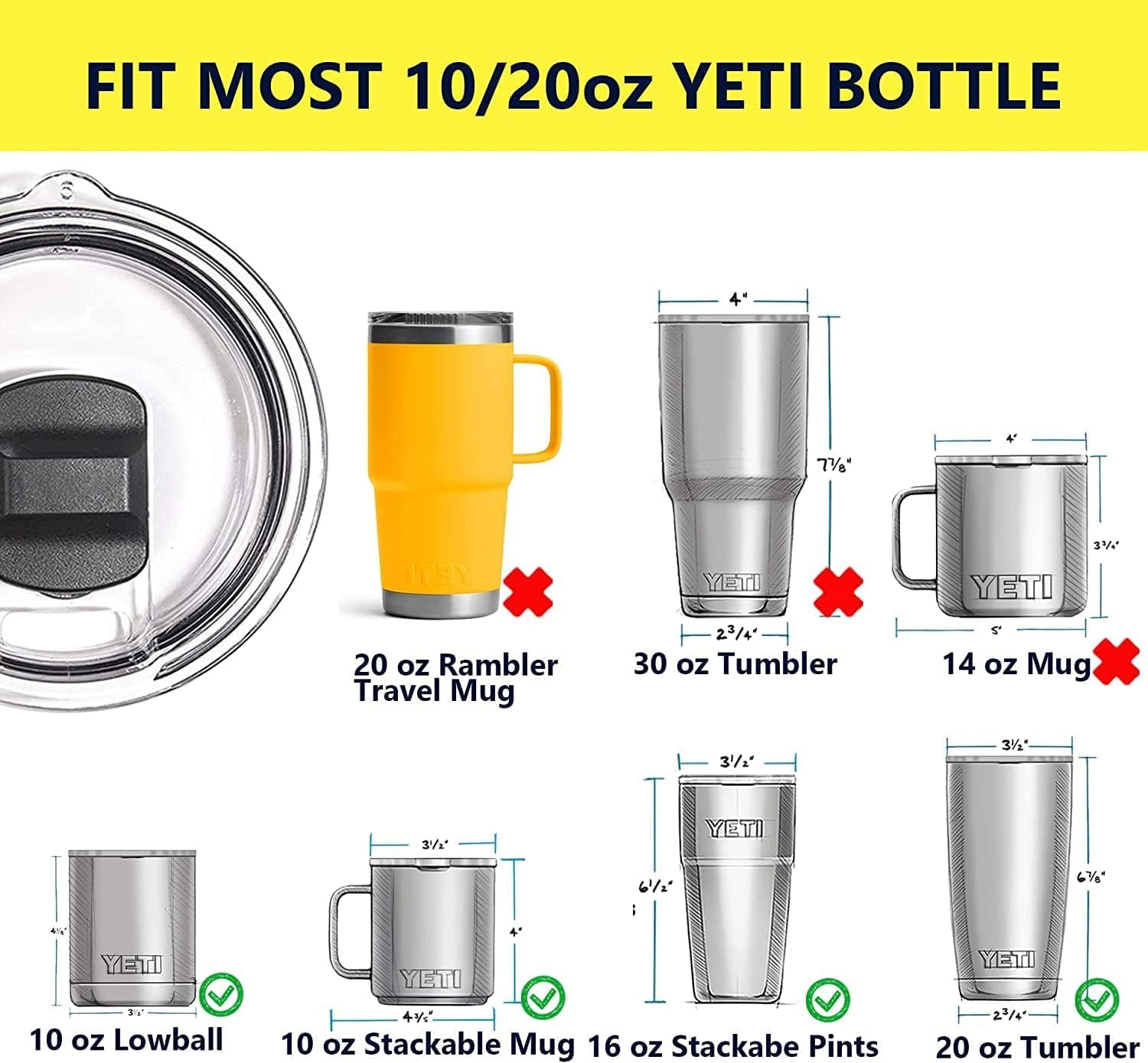 (Pack of 2) Premium 20 oz Tumbler Lid Yeti Lids 20 oz Replacement Lid Magnetic Slider Yeti Rambler Yeti Rambler 20 oz