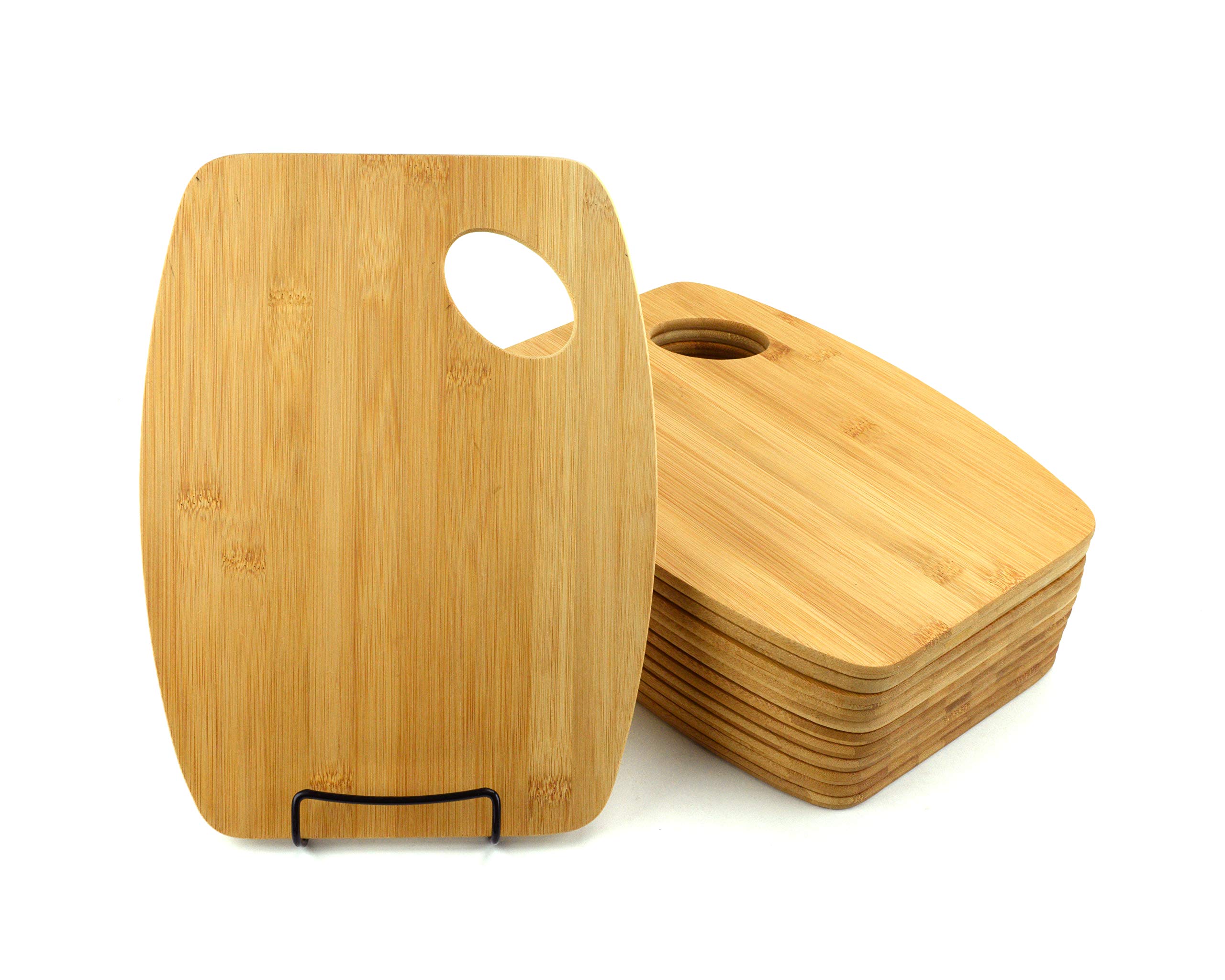 (Set of 12) 12"x9" Round Edge Bulk Plain Bamboo Cutting Board | For Customized Engraving Gifts | Wholesale Premium Bamboo Board (With Handle)
