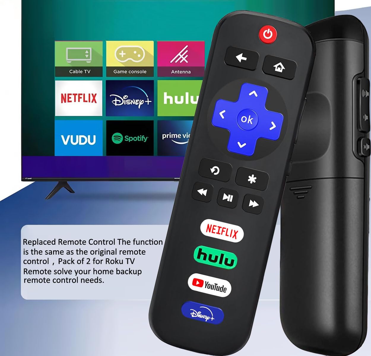 (Pack of 2) Universal Remote Replaced Control Only for Roku TV, MOBKAJUI Remote Compatible for TCL/Hisense/Onn/Sharp/Element/Westinghouse Roku Series TVs, (Not for Roku Stick and Box)