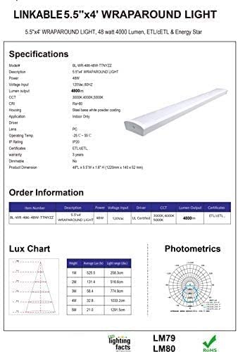 (Pack of 4) LED Shop Light 4FT, 40W 4800LM 6000K Super Bright White, Linkable LED Light Bar for Room, Garage, Corded Electric with Built-in ON/Off Switch, Frosted Cover