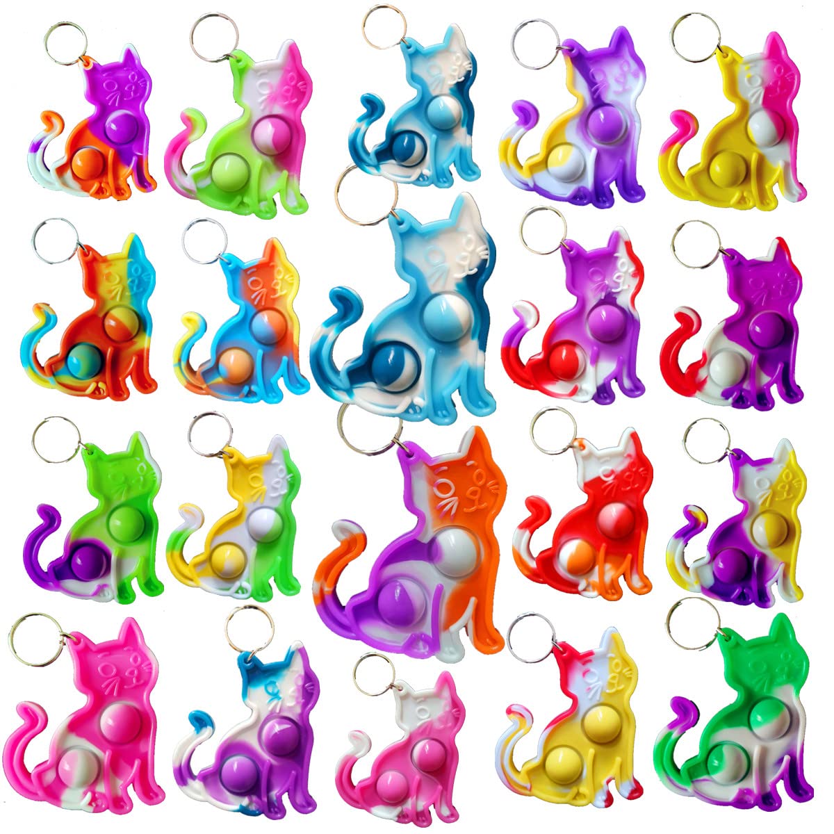 (Students Gift)24 Packs Bulk Small Cat Mini Pop Key chain,Birthday gift Party Favors Supplies,for boy and girl Student award gift