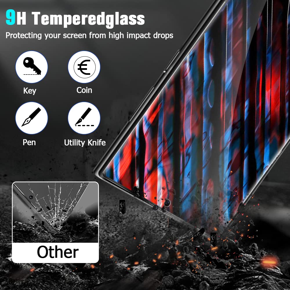 [1+2 Pack] Galaxy S23 Ultra Privacy Tempered Glass Screen Protector + Camera Lens Film [9H Hardness] [ 3D Full Coverage] [Anti-Fingerprints] for Samsung Galaxy S23 Ultra 5G (6.8 Inch)