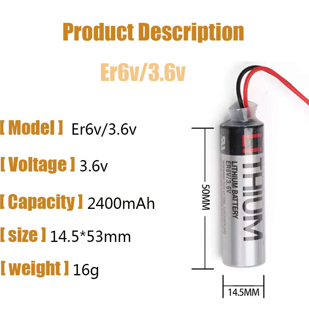 (Pack of 20) ER6V/3.6V 2400mAh PLC Lithium Battery for Toshiba er6vc119a er6v 3.6v Lithium Battery with Brown Plug