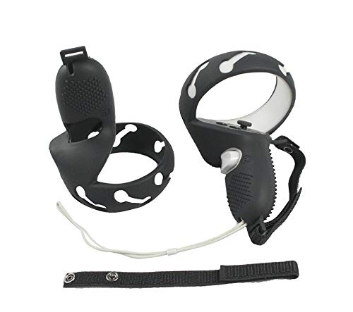(One Size) Knuckle Strap Touch Controller Grip Cover Protective fit for Oculus Quest 2 (Black)