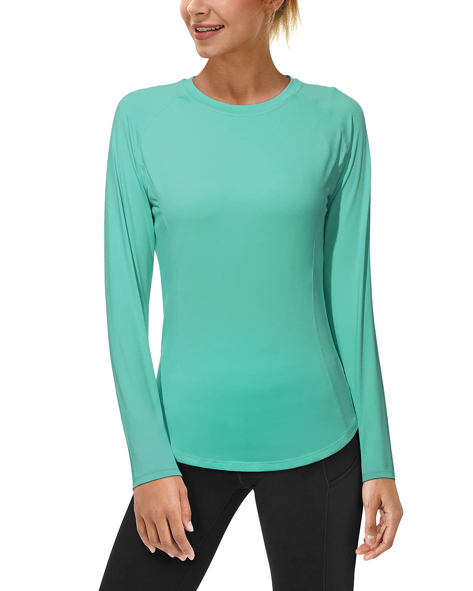 (Size:L) 2 Pack Womens Long Sleeve UV Sun Shirts UPF 50+ Workout Swim Rash Guard Tops