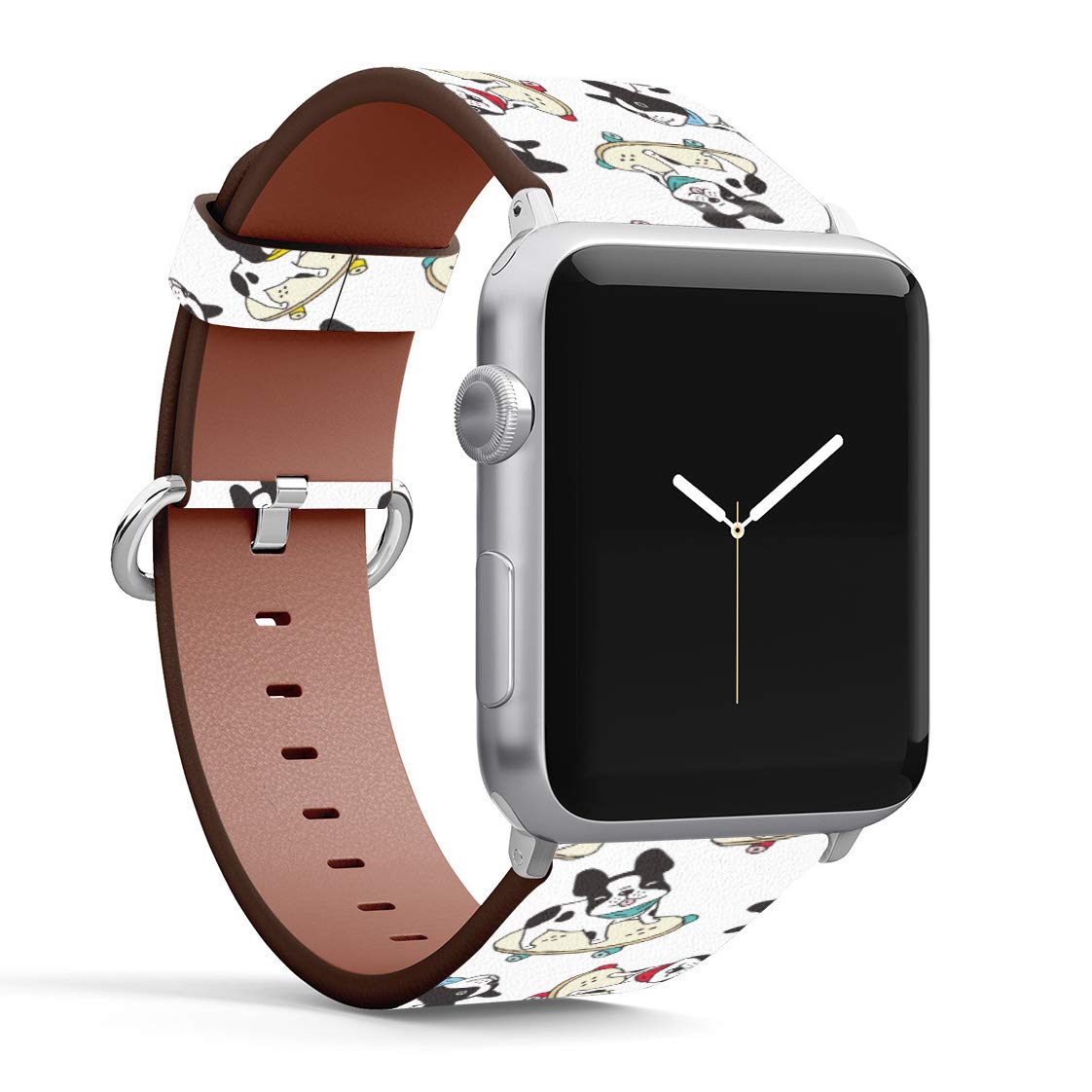 (Funny Skateboarding Boston Terrier Dog) Patterned Leather Wristband Strap Compatible with Fitbit Versa 2 / Versa/Versa Lite/Versa SE All Version