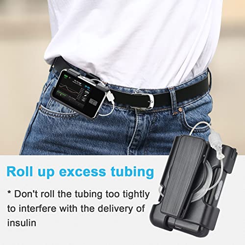 (Upgrade) iGuerburn tSlim X2 Pump Case with 360°Rotating Clip, Tandem tSlim Pump Holder Spool Up Excess Tubing, t Slim G4 Pump Accessories t:Holster Smooth Edges Won't Peel Off Screen Cover(Black)