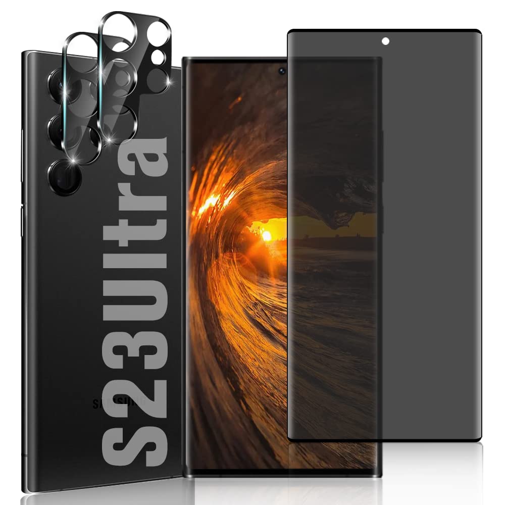 [1+2Pack] Galaxy S23 Ultra Privacy Screen Protector, with Camera Lens Protector, Anti-Spy Protection,9H Hardness Tempered Glass, 3D Full Coverage,for Samsung Galaxy S23 Ultra 5G(6.8 Inch)