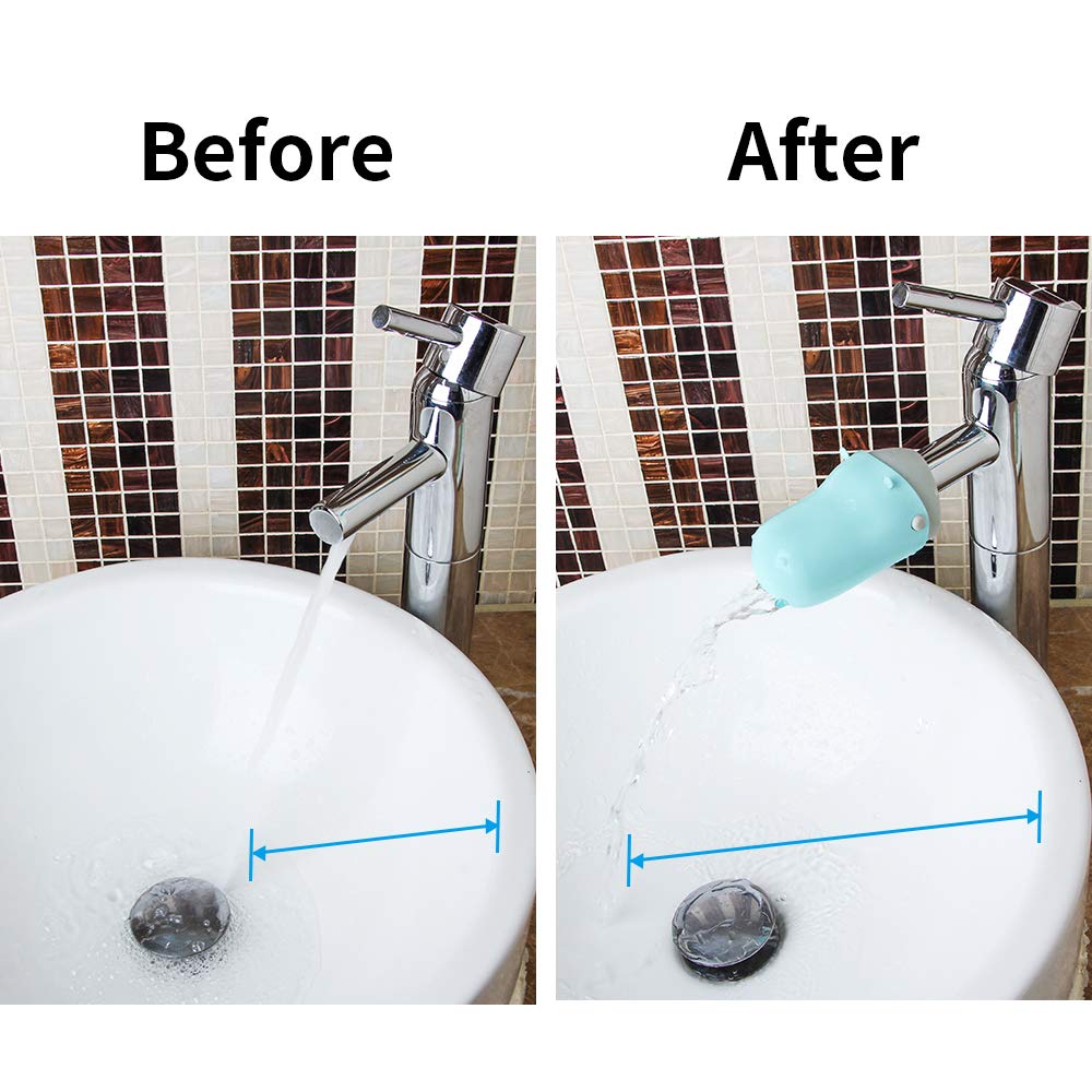 [2 Pack] Angle Adjustable Faucet Extenders for Baby Toddler Kids, Tomorotec Spout Extension for Hand Wash in Kitchen, Sink, Bathroom, Restroom and etc (Blue)