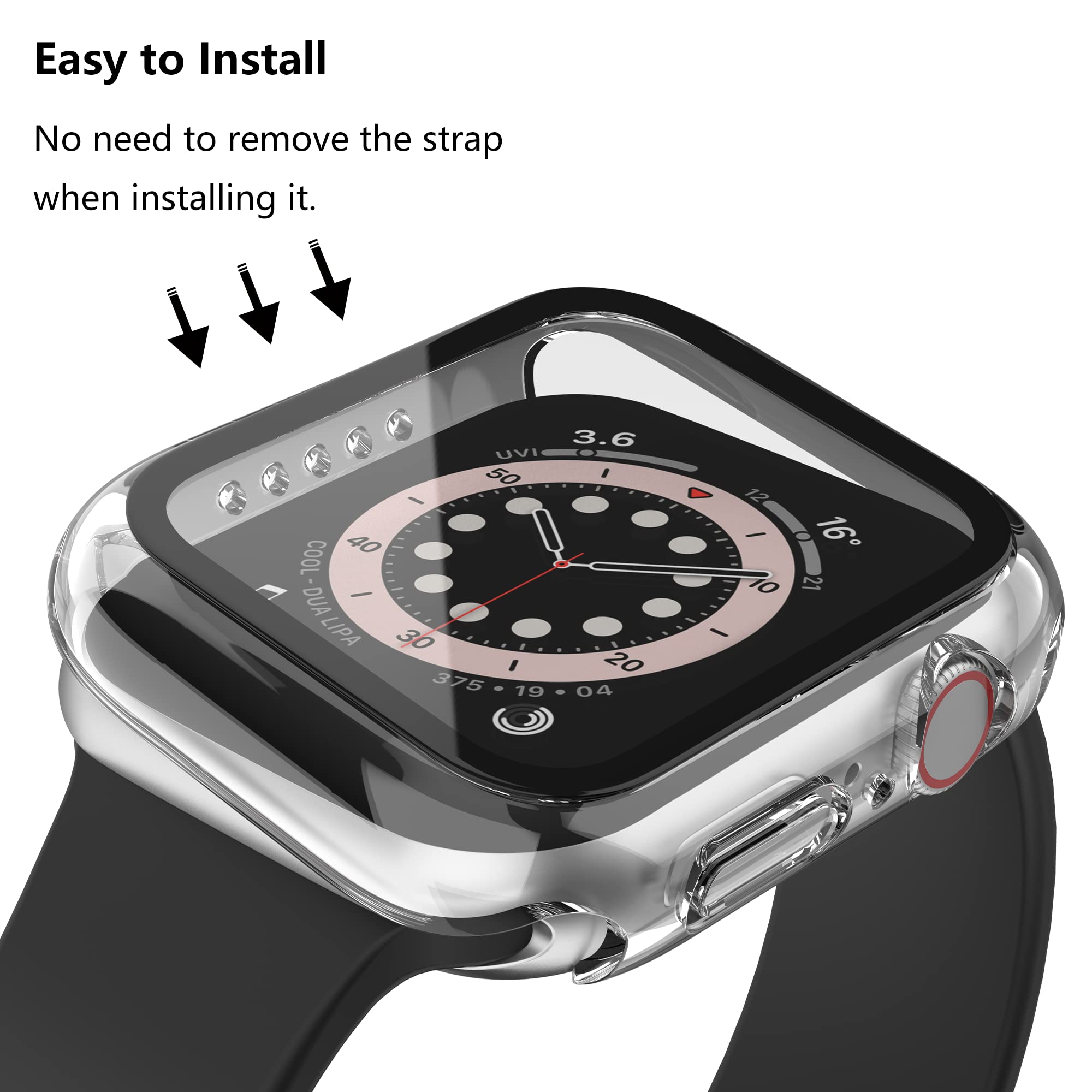 [2 Pack] Restoo Case Compatible for Apple Watch Series 6/5/4/SE 44mm with Tempered Glass Screen Protector,HD Clear Touch Sensitive Ultra Thin Hard PC Protective Cover-44mm,Black + Clear