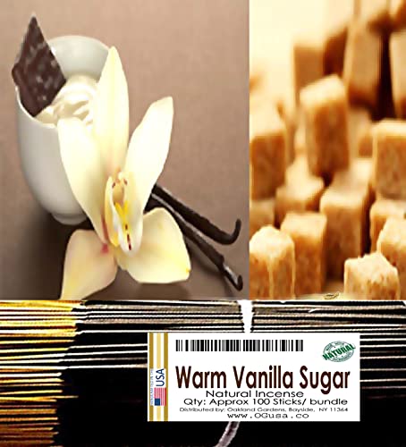 (W) Warm Vanilla Sugar, Oakland Gardens Premium Hand Dipped Incense Sticks, You Choose The Quantity (100)
