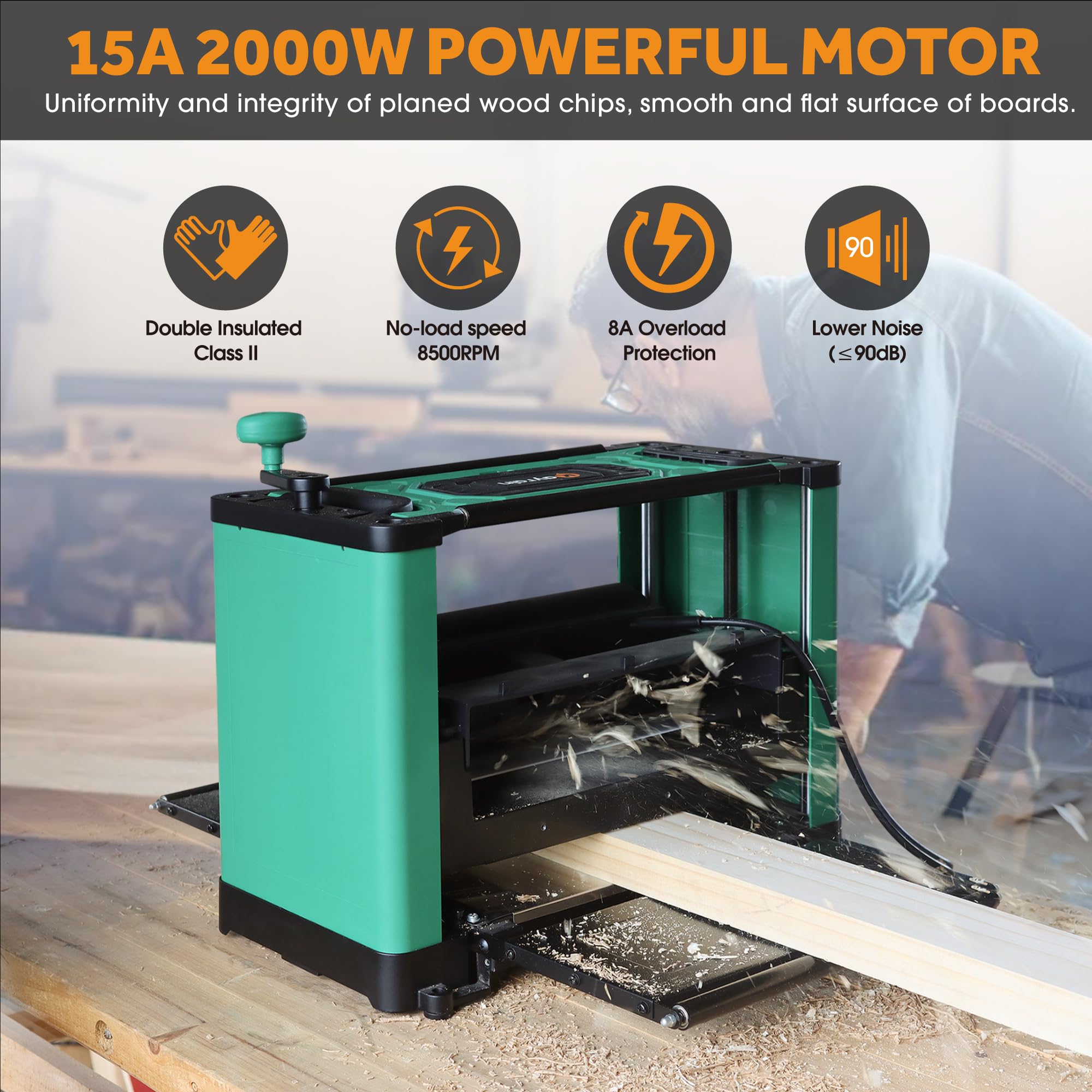 (Updated Model)Kayrain 13IN Power Benchtop Planer with HSS Double-sided Use Blades Electric Thickness Planer 15A 2000W Powerful Motor Wood Planers for Woodworking