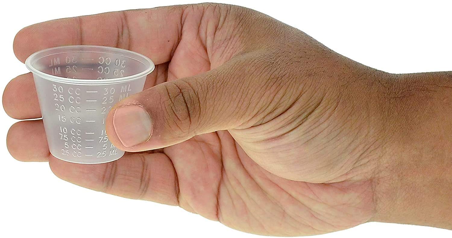 [100 Count - 1 oz.] Perfect Stix Disposable Graduated Plastic Medicine Cups - For Mixed Pills, Medication Measuring, Resin Mixing, Mouthwash