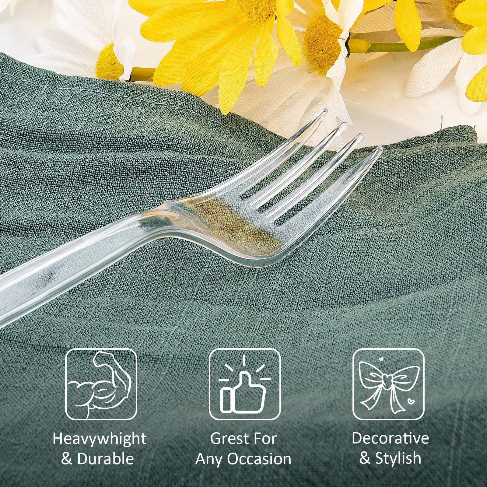 [100 Count] Clear Plastic Forks Heavy Duty, Disposable Plastic Forks Heavy Weight Utensils for Parties, Picnics, Big Event, Daily Use