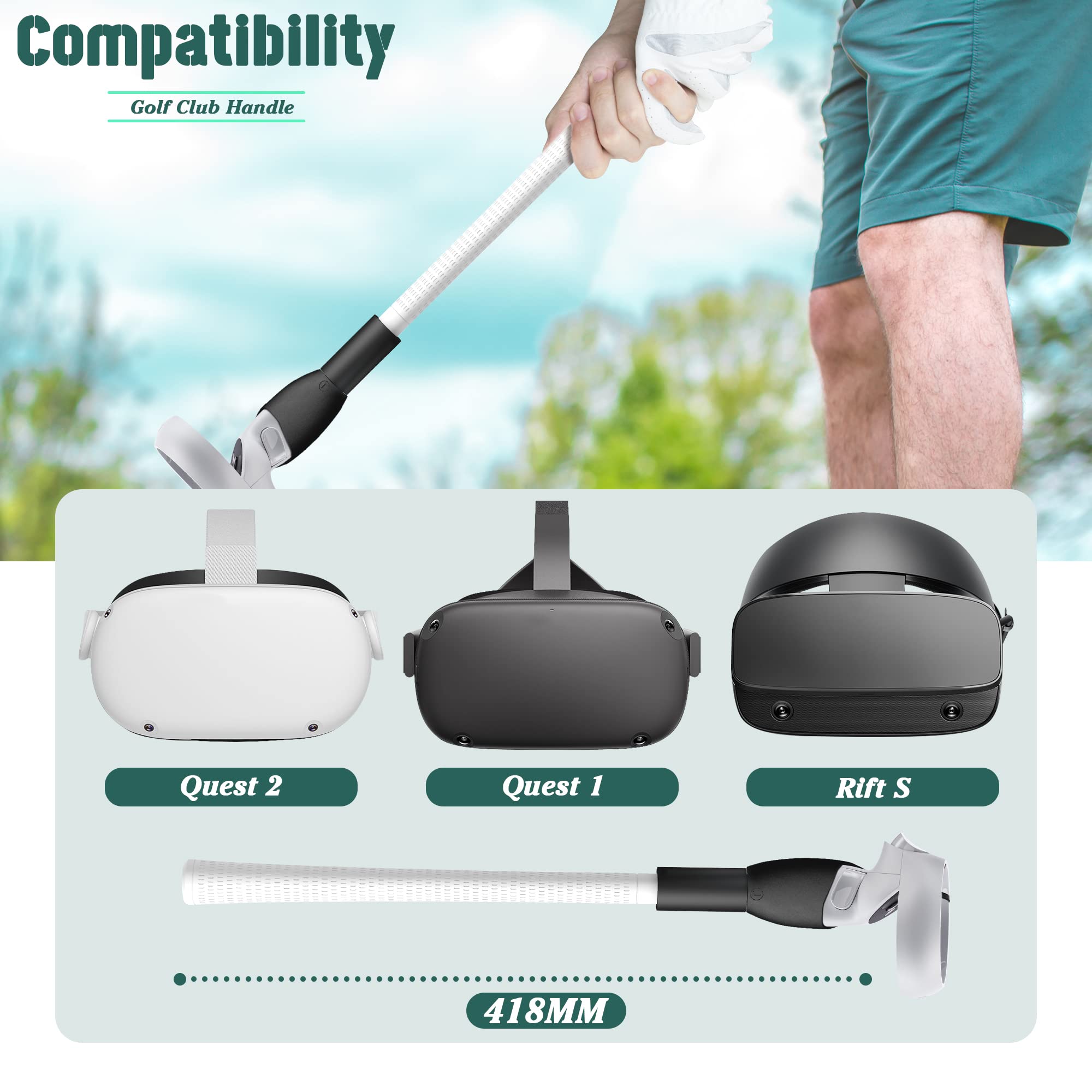 [2 in 1 Upgraded Design] Seltureone for Quest 2 VR Golf Club Handle Grips+ Professional Golf Glove, Accessory for Quest 2, Quest, Rift S Controller Enhance VR Game Experience, L