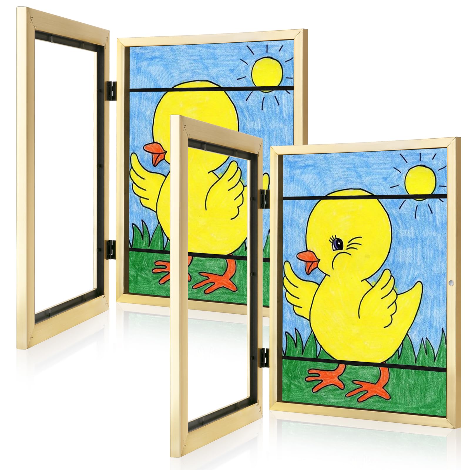 [2-Pack] Kids Art Frames, 8.5x11 Front Opening Kids Artwork Frames Changeable, Gold Artwork Display Storage Frame for Wall, Holds 50 Pcs, for 3D Picture, Crafts, Children Drawing, Hanging Art,