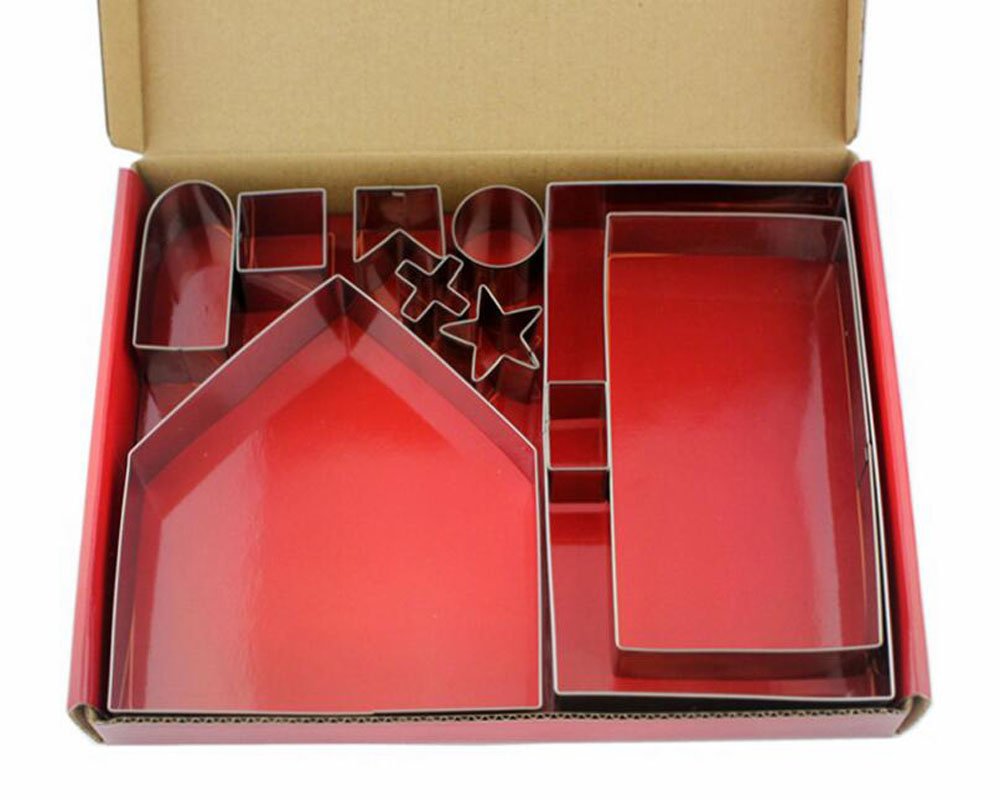 (Set of 10) 3D Cookie Cutter Set for Gingerbread Houses, Christmas Cookie Cutters for Kids, Gift Box Packaging
