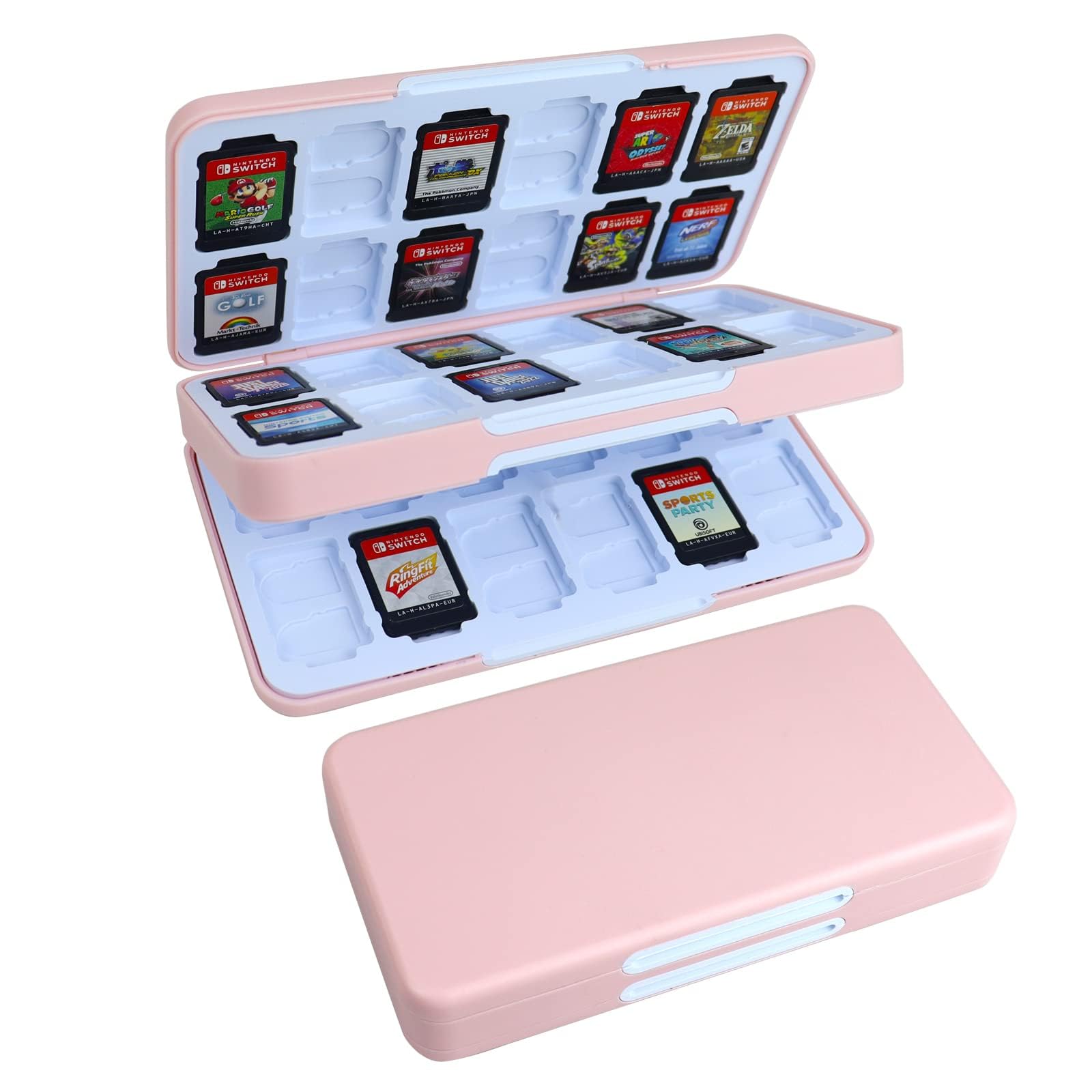 (Pink) 48 Game Card Case for Switch OLED/Switch/Switch lite, 48 Game Holder Cartridge Case for Switch Game Cards and 48 SD Cards, Compact & Portable Game Storage Case Box
