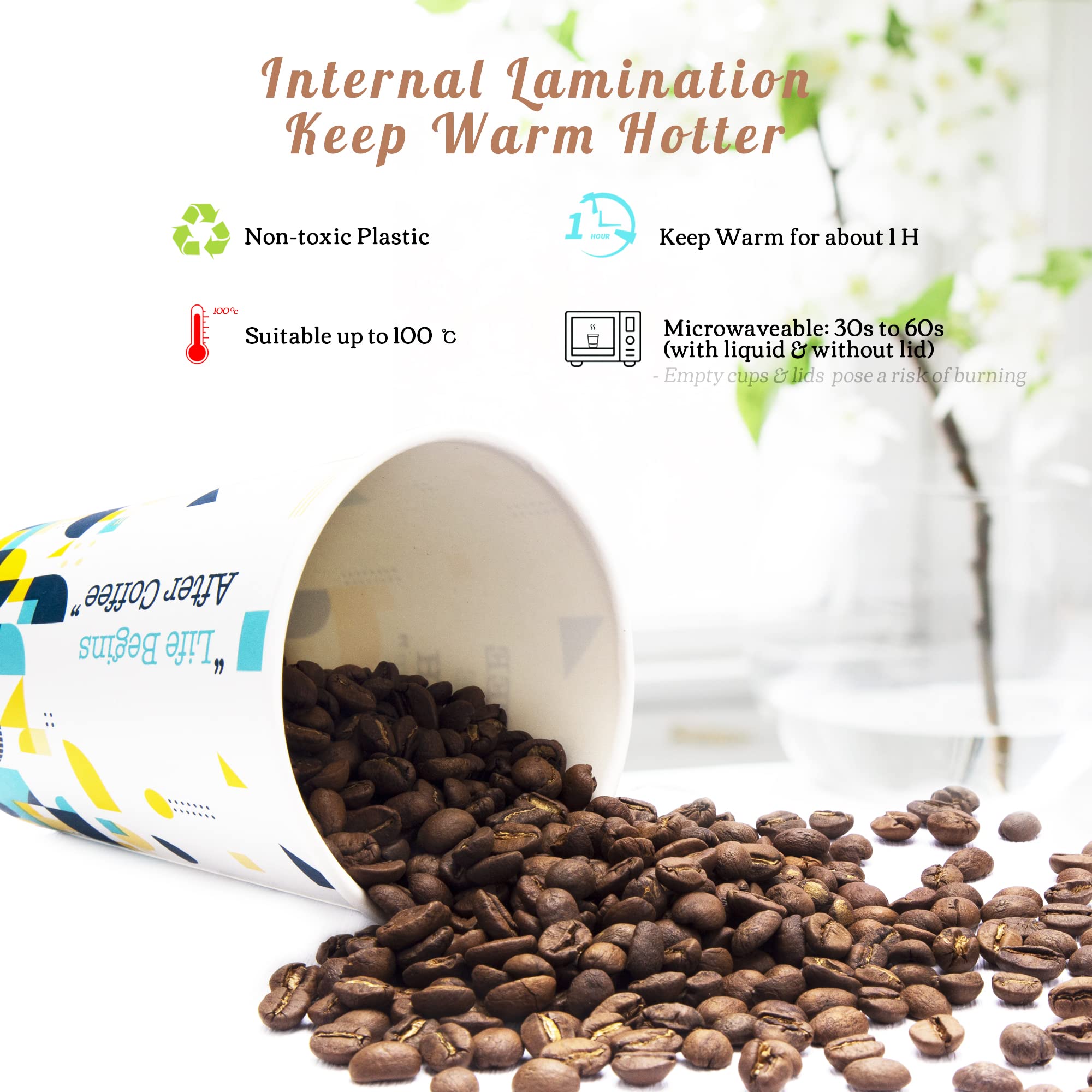 [100 Pack] To Go Coffee Paper Cups with Lids 16 oz | Disposable Coffee Cups with lids | Reusable & Recyclable | Hot & Cold Beverage Drinking Cups for Espresso Tea Water Milk