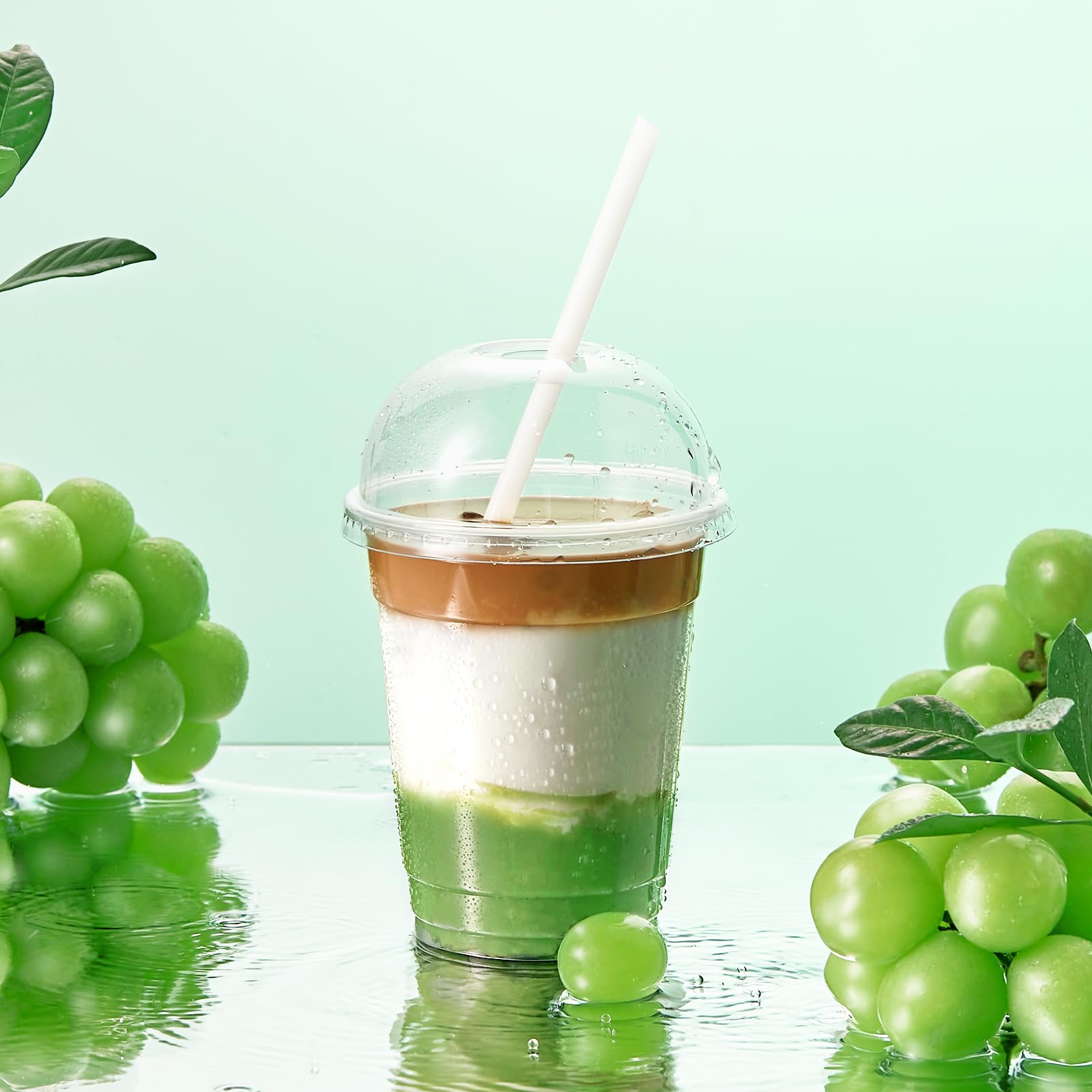 [100 Pack] 16 oz Clear Plastic Cups With Flat Slotted Lids, Disposable Drinking Party Cups for Iced Cold Drinks Coffee Tea Smoothie Bubble Boba