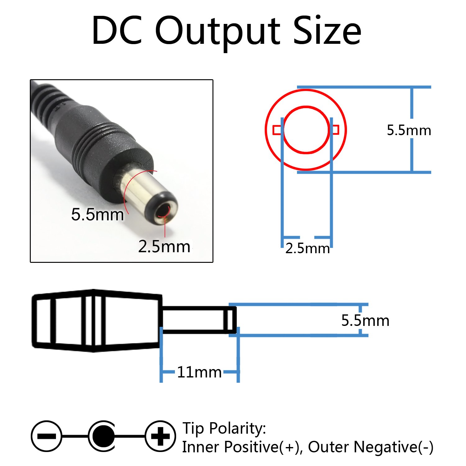 (Plesae Check The Output Size by Pic) DIKOO AC Power Adapter Output 6V 1A Wall Charger DC Adapter 3ft Length US Plug 5.5 x 2.5/5.5 x 2.1mm
