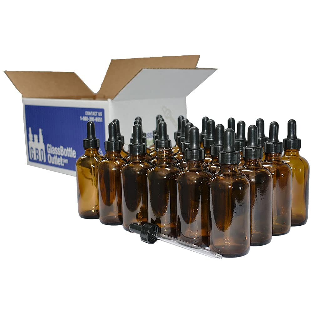 (Pack of 24) 4 oz. Amber Boston Round with Black Glass Dropper