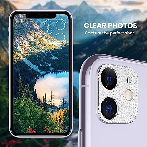 [2 Pack] Goton Bling Camera Lens Protector for iPhone 12 Mini/iPhone 11, Glitter Diamond Lens Protective Decoration Sticker for iPhone 12 Mini 5.4inch/ iPhone 11 6.1inch(Silver+Rose Gold)