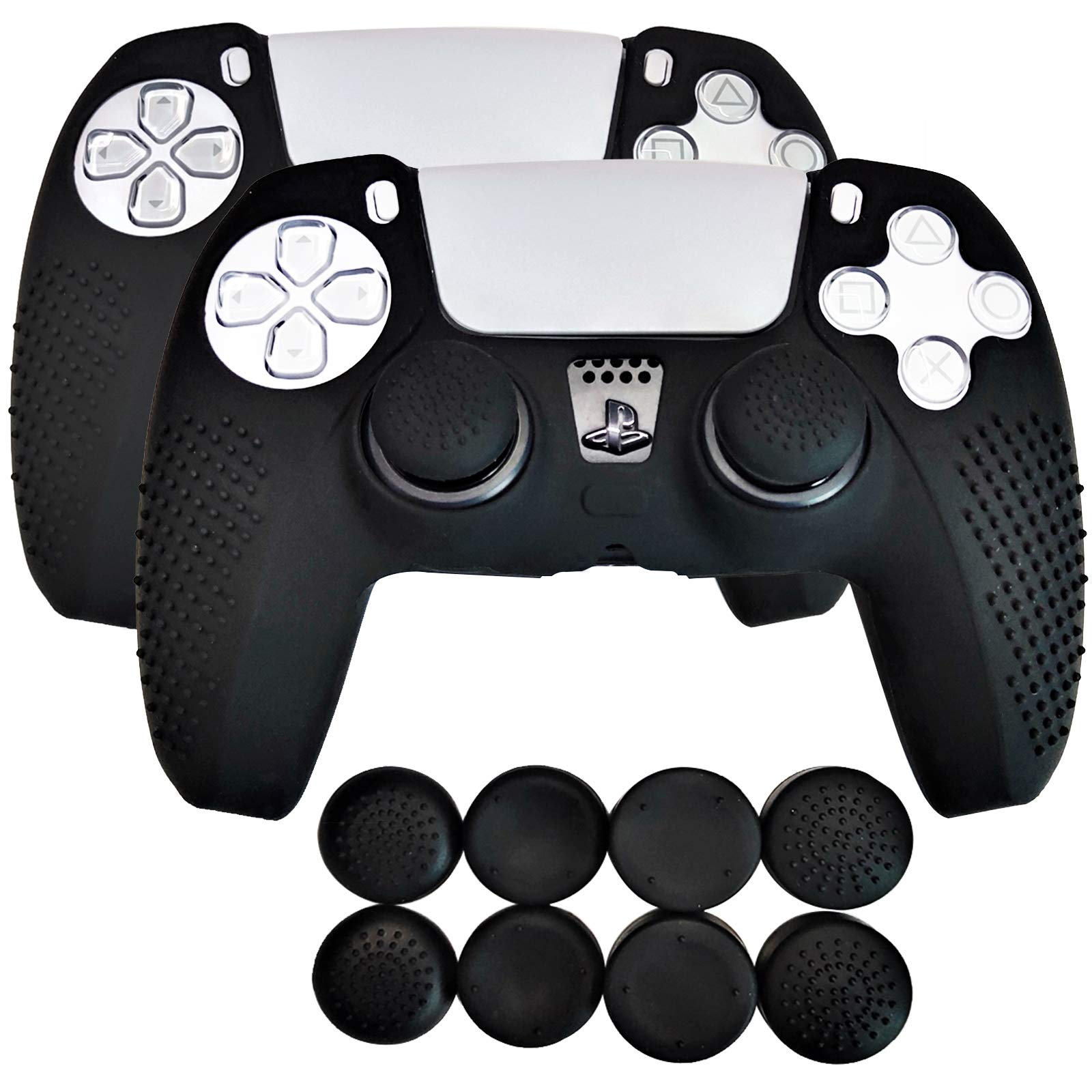 [2 Pack] Medical Grade Silicone Controller Cover for PS5 Controller, ZEYA for Controller Skins with 8 Thumb Grip Caps – Compatible with Charging Station(Black)