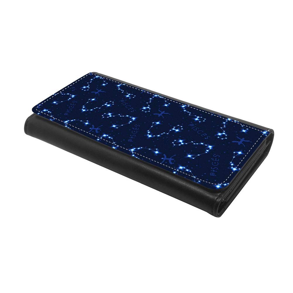 (Zodiac Pisces) women's Patterned Leather Buckle Trifold Wallet Bag Pouch Holster With Credit Card Holder insurance for smartphones