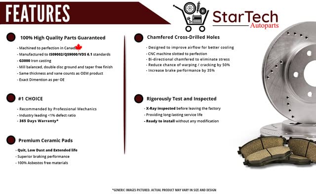 (Rear Brakes)-(StarTech Autoparts Premium Top-Notch)-(2 Drilled Brake Rotors & 4 Ceramic Brake Pads)-(STA-D-C-R-BrakeKit-719)