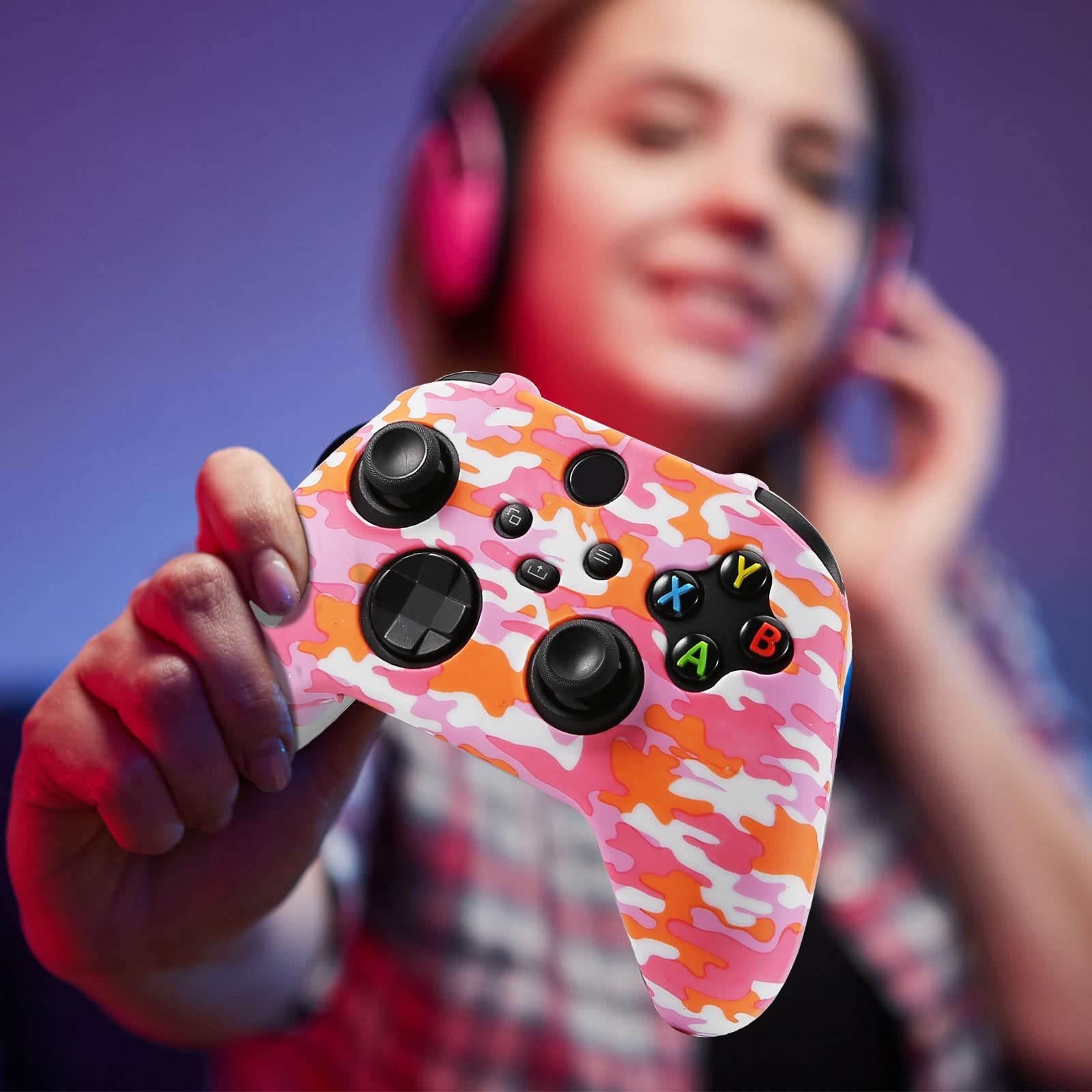 [2 Pack] Jusy Compatible with Xbox Series X/S Controller Soft Silicone Cover Skin, Anti-Slip Case Cover Protective Accessories Set, Dust-Proof Skin for Xbox Series X/S, with 10 Thumb Grips