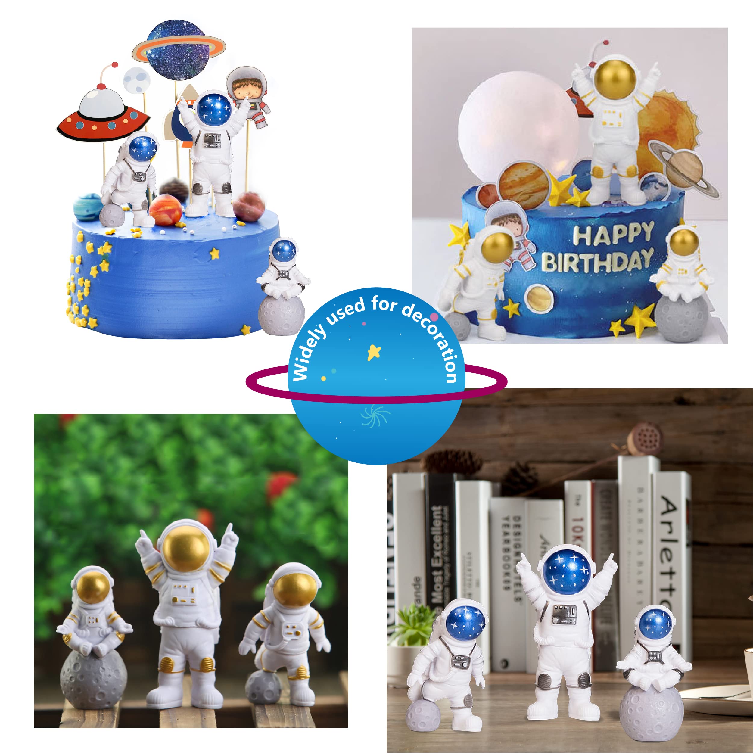 [ 3Pcs ] Astronaut Figurines Cake Topper Miniature Astronaut Toys Ornament Home Arts and Crafts Desktop Accessories Tabletop Decoration Spaceman Party Gifts(blue)