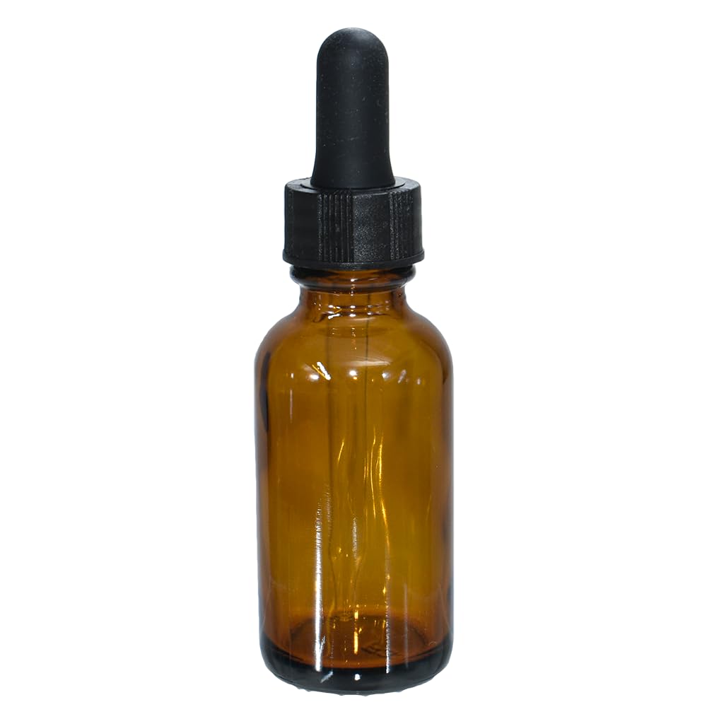 (Pack of 24) 1 oz. Amber Boston Round with Black Glass Dropper