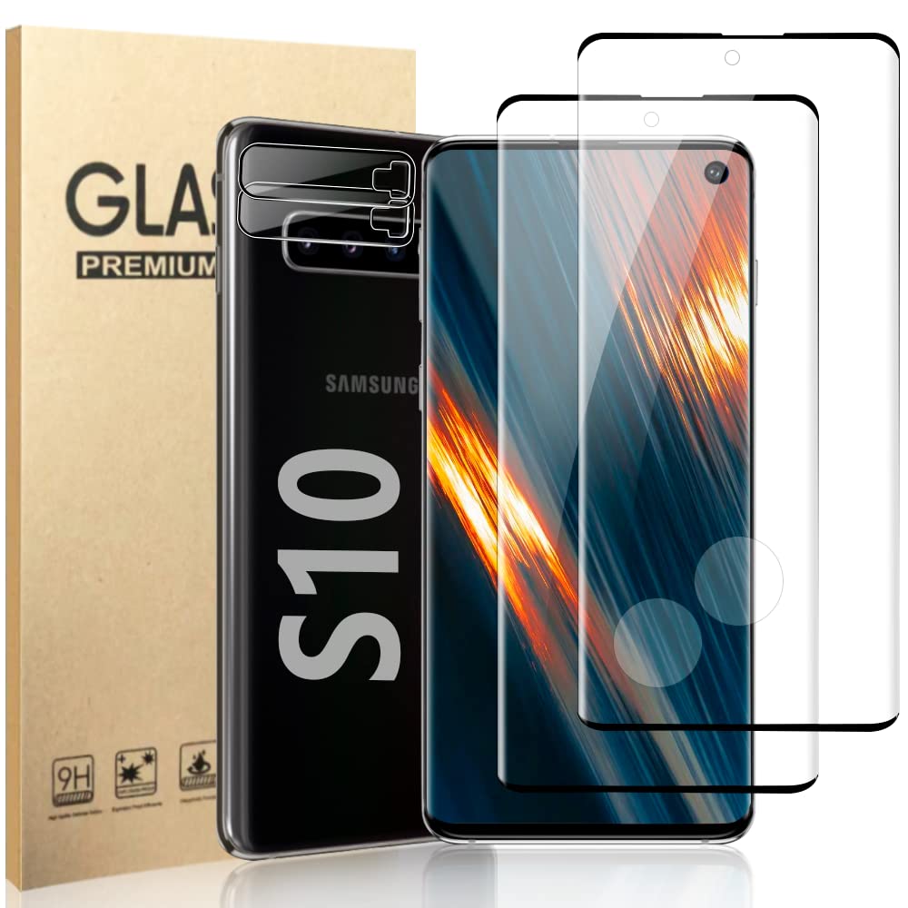 [2+2 Pack] Galaxy S10 Screen Protector, 9H Tempered Glass Scratch Resistant, Ultrasonic Fingerprint Support, 3D HD Curved,for Samsung Galaxy S10 6.1 Inch Screen Protector