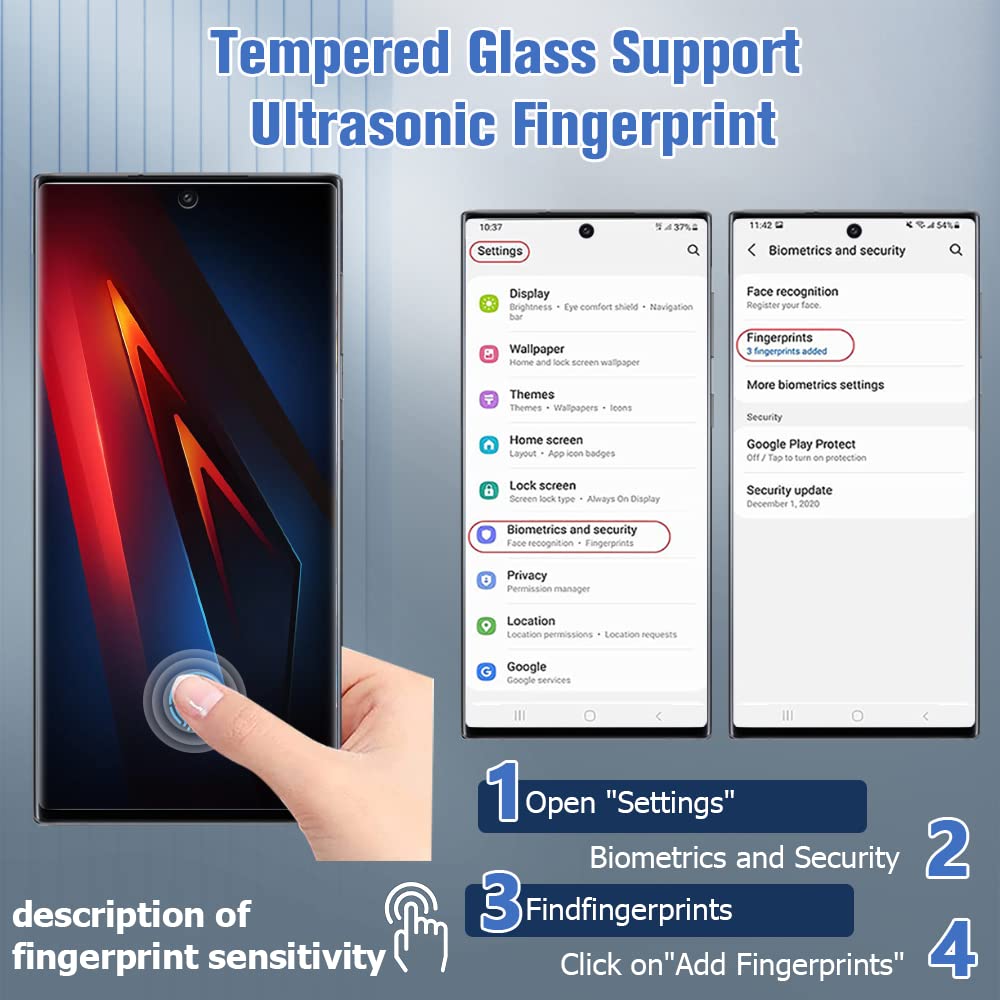 [2+2 Pack] Galaxy S23 Ultra Screen Camera Protector, 9H Tempered Glass Scratch Resistant, Ultrasonic Fingerprint Support, 3D HD Curved, For Samsung Galaxy S23 Ultra 5G 6.8 Inch Glass Screen Protector