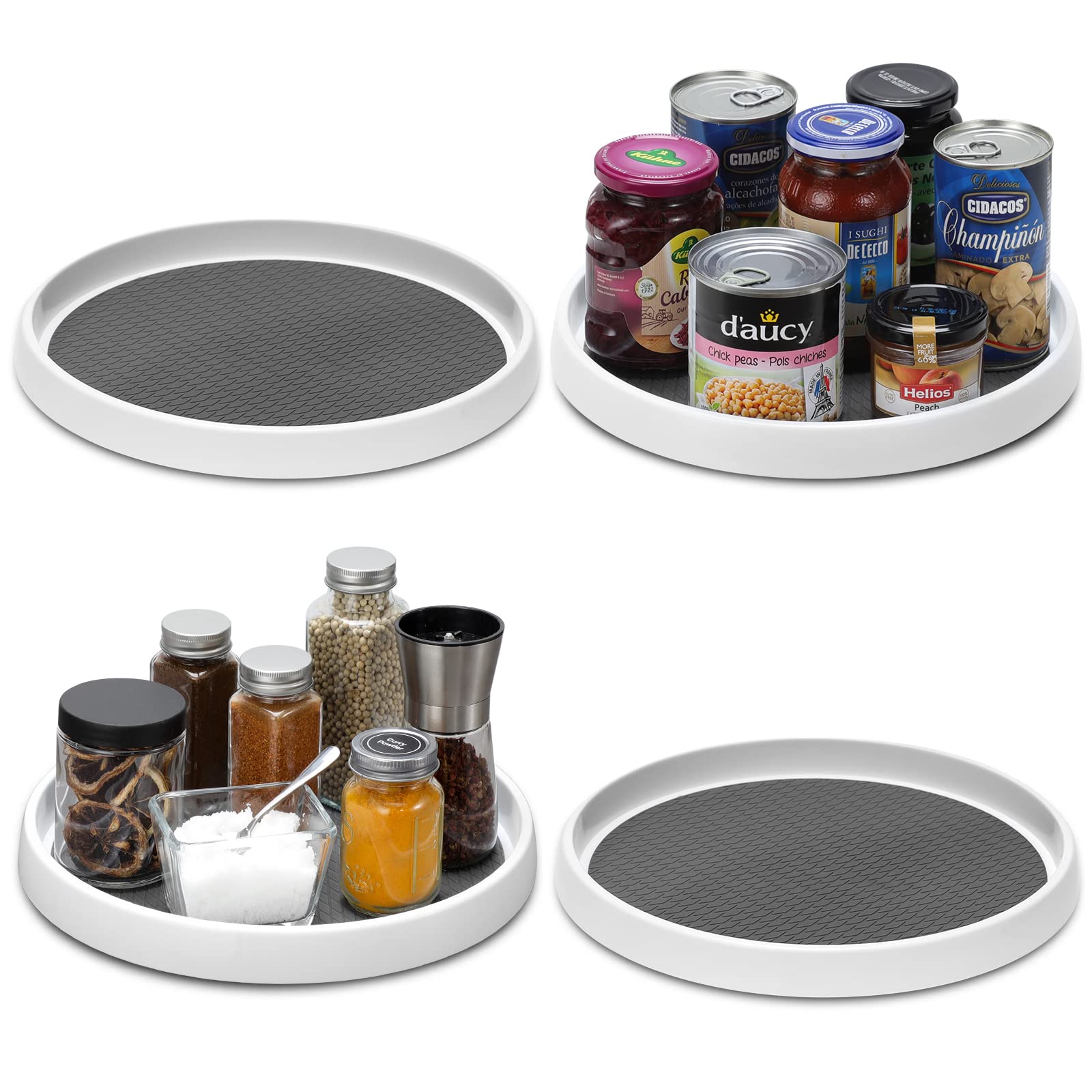 [ 4 Pack ] 12 Inch Non-Skid Turntable Lazy Susan Organizers & 2 Set, 2 Tier Pull-Out Under Sink Organizer and Storage with Dividers