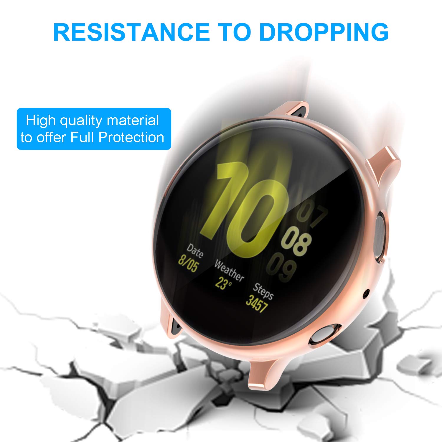 [2 Pack] Screen Protector Case Compatible with Galaxy Active 2 40mm, All-Around TPU Anti-Scratch Flexible Case Soft Protective Bumper Cover for Samsung Watch Active 2.Clear and Rose Gold(40mm)
