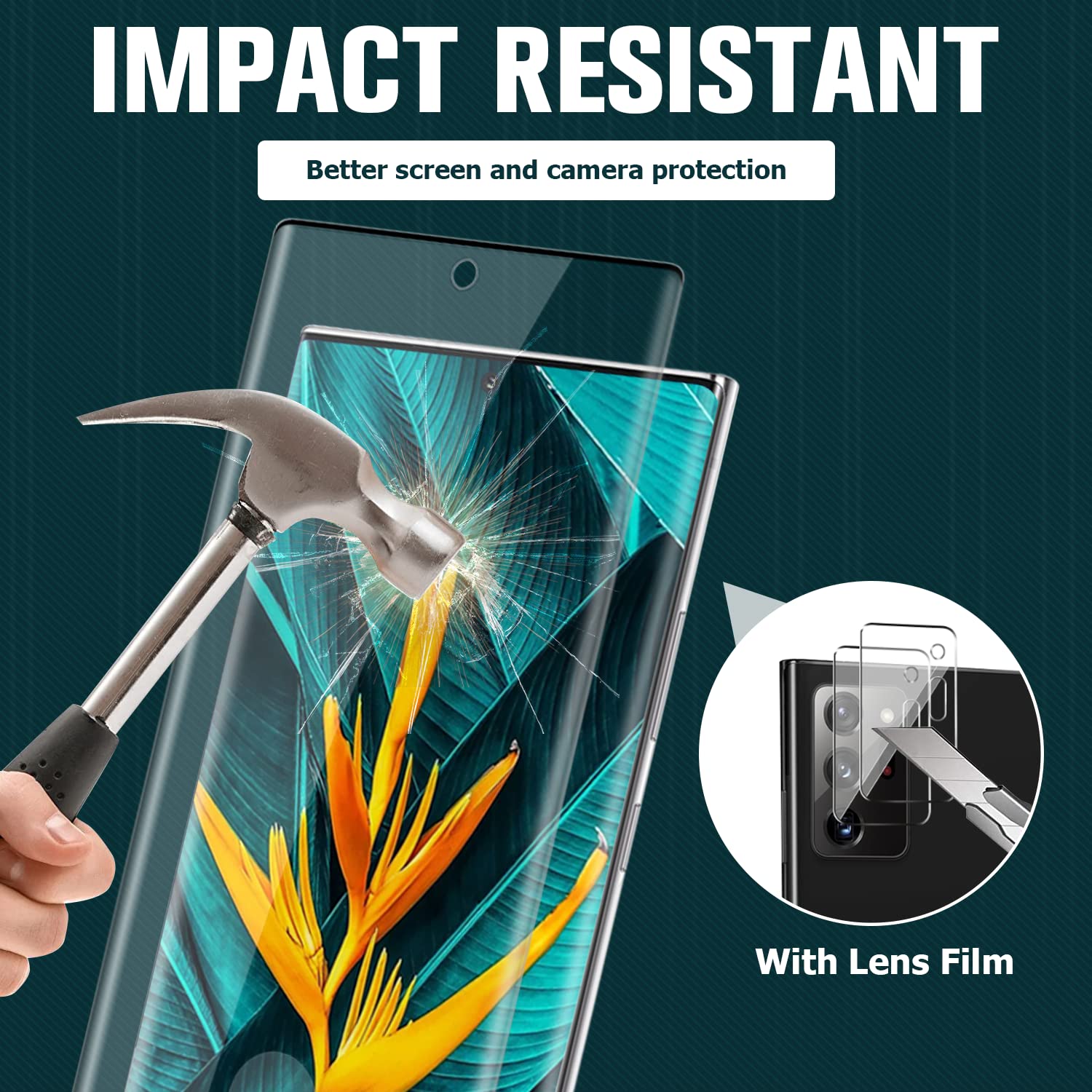 [2+2 Pack] Galaxy Note 20 Ultra 5G Screen Protector, with Camera Lens Protector [Fingerprint Unlock] [9H Hardness] 3D Full Coverage HD Tempered Glass Protector for Samsung Galaxy Note 20 Ultra (17.9")