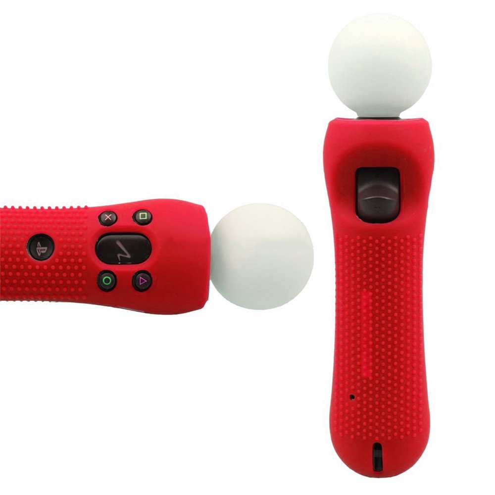 (Red)2 pcs Anti-slip Silicone Rubber Cover Protective Skin Case for PlayStation PS4 VR Move Motion Controller