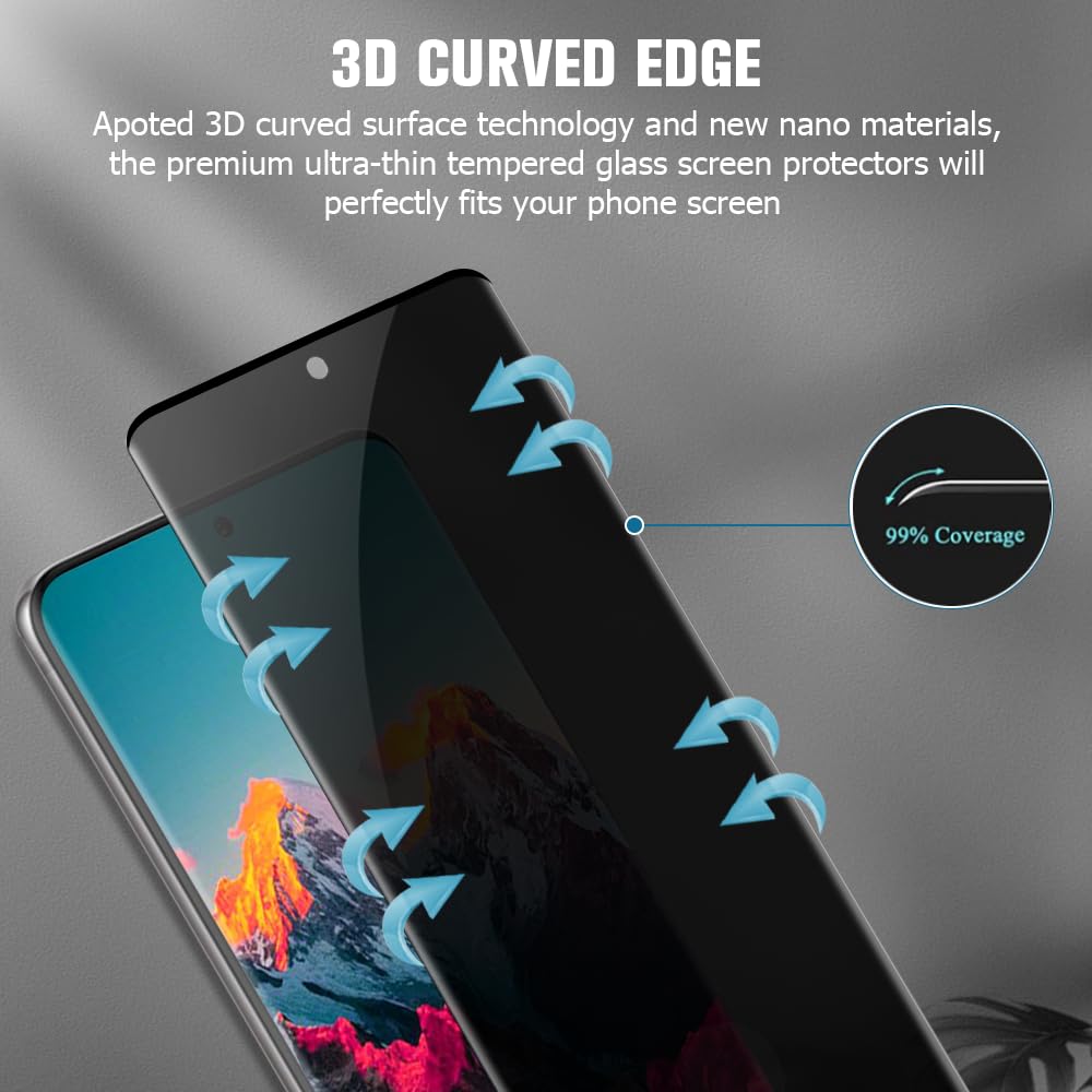 [1+2 Pack] Galaxy S20 Privacy Screen Protector and Camera Lens Protector,3D Full Coverage Privacy Tempered Glass Saver, 9H Hardness, Anti-Spy,For Samsung Galaxy S20 Privacy Screen Protector 6.2 Inch