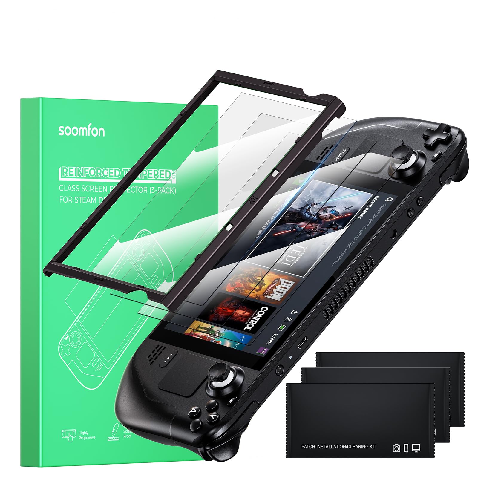 [3 Pack] Screen Protector Compatible with Steam Deck, Ultra HD Glass Protector 9H Hardness Easy to Install with Guiding Frame Scratch Resistant Tempered Glass for Steam Deck,Come with Toolkits