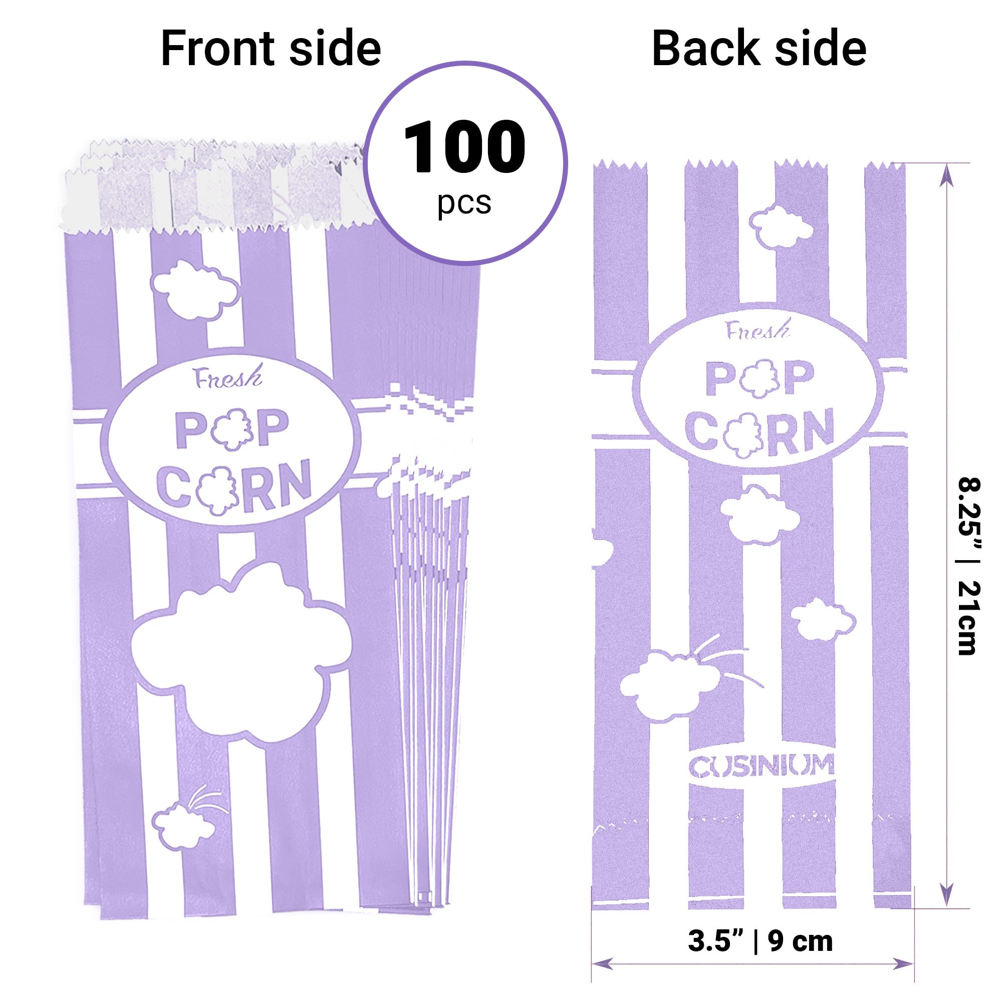 [100-pcs] 1 oz Lavender Popcorn Bags + [100-pcs] 1 oz Pink Paper Popcorn Bags - Customizable - Bundle