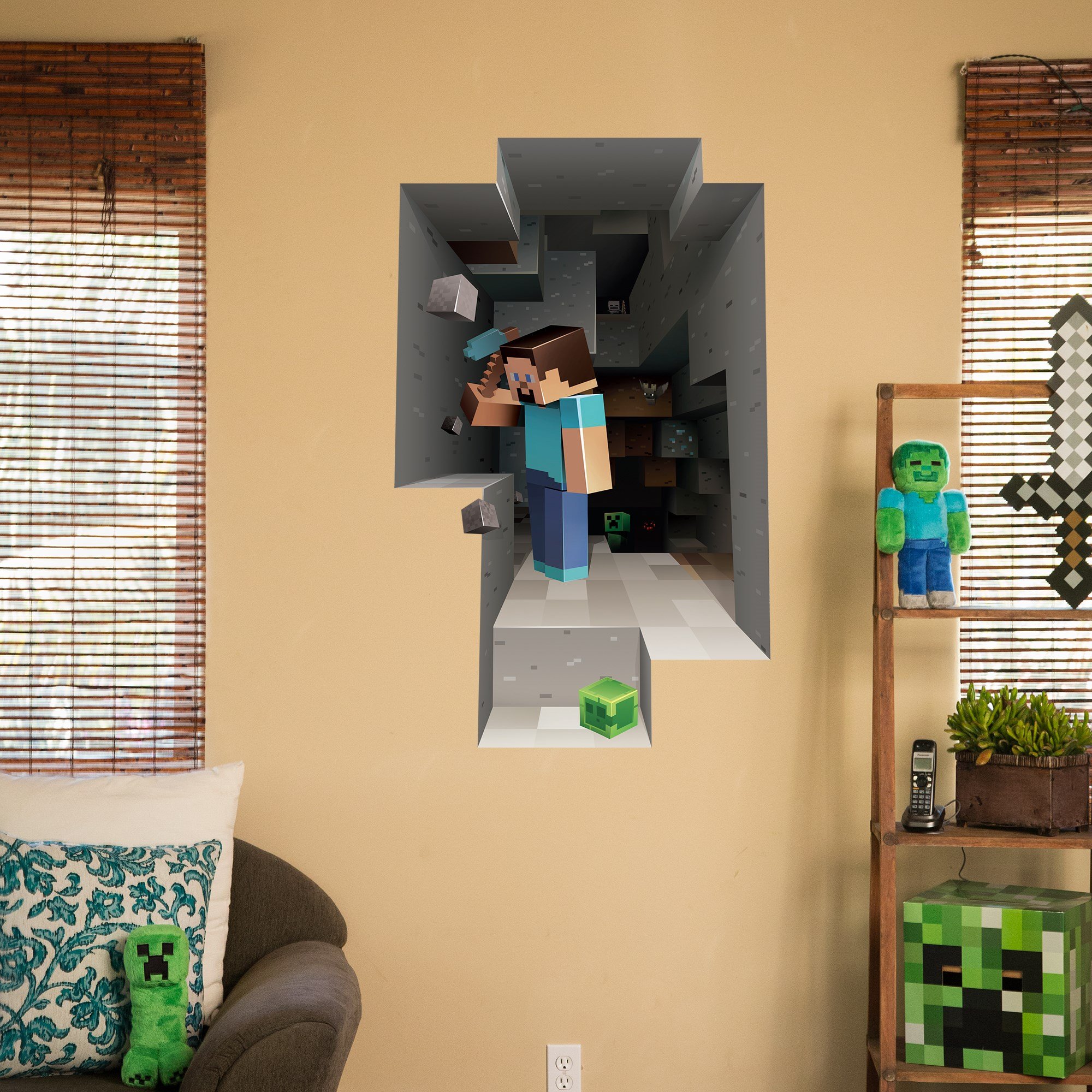 (Set of 4) LucyM Wall Decal Digging Steve; Creeper Inside Wall; Baby Pig; Baby Cow